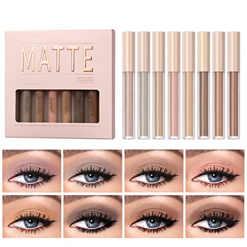 MAEPEOR Matte Liquid Eyeshadow 8 Colors Neutral Naked Smooth Creamy Eyeshadow Lightweight High-pigmented and Waterproof Long Lasting Eyeshadow (Matte Naked, 8Colors Set 1)