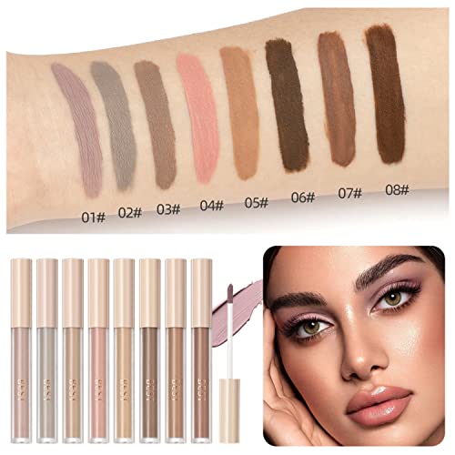 MAEPEOR Matte Liquid Eyeshadow 8 Colors Neutral Naked Smooth Creamy Eyeshadow Lightweight High-pigmented and Waterproof Long Lasting Eyeshadow (Matte Naked, 8Colors Set 1)