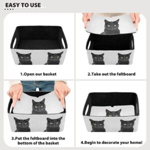 Emelivor Black Cat Storage Basket Bins Set (2pcs) Felt Collapsible Storage Bins with Handles Foldable Shelf Drawers Organizers Bins for Office Bedroom Closet Babies Nursery Toys DVD Laundry