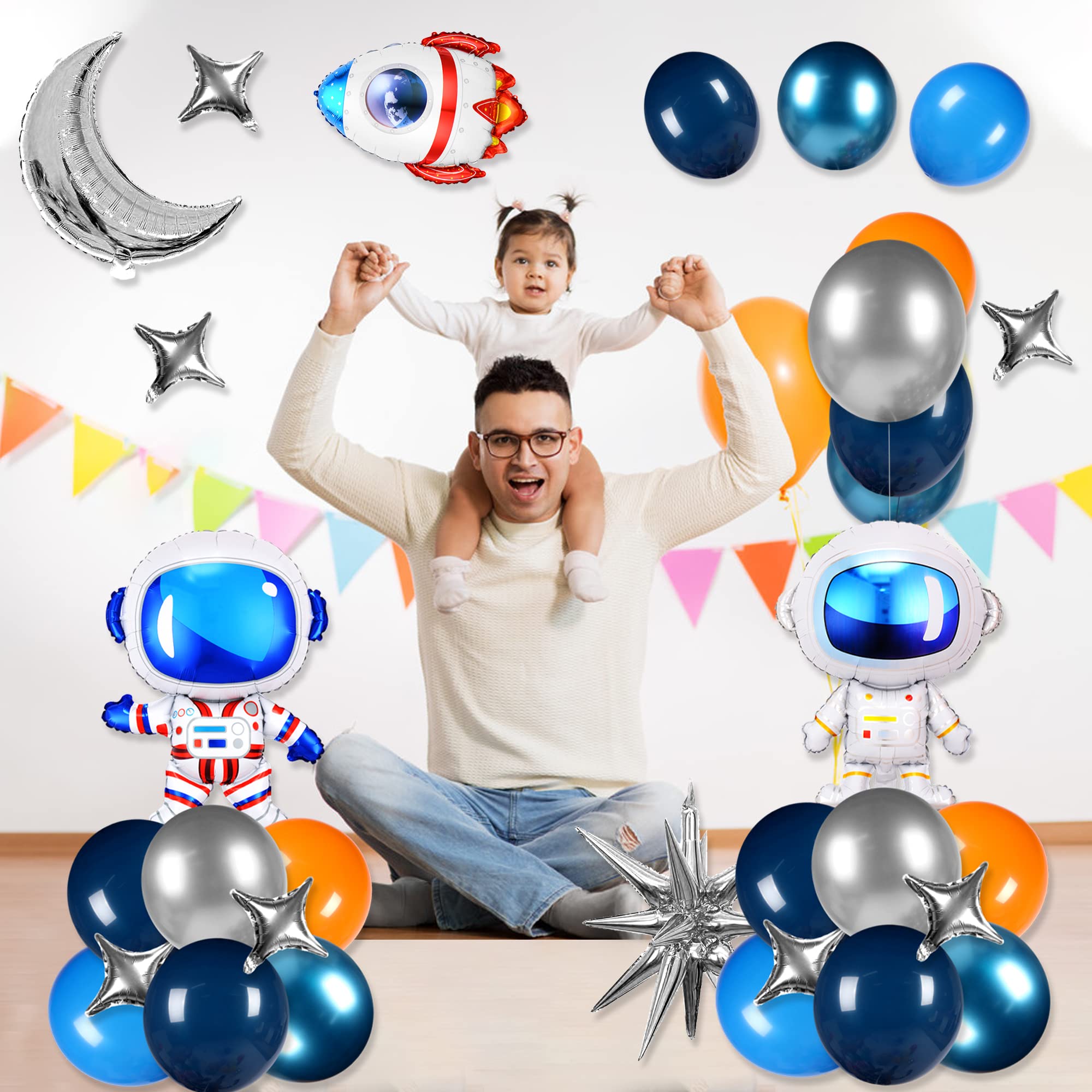 Space Balloons Outer Space Party Decorations Astronaut Rocket Spaceship Balloons Blue Orange Silver Balloons For UFO Space Birthday Party Solar System Galaxy Planet Decorations Supplies (Orange)