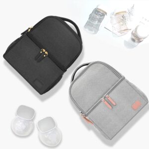 QIUXQIU Breast Milk Storage Cooler Bag with Ice Pack Insulated Lunch Bag for Women and Men Baby Bottle Bag Fits 6 Bottles for Nursing Mom Daycare Double Deck Cooling Bag Work Travel Picnic (Black)