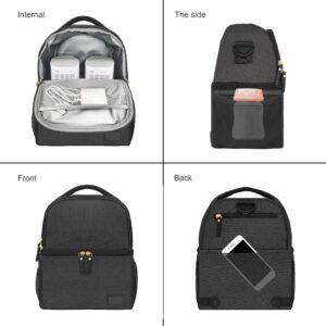 QIUXQIU Breast Milk Storage Cooler Bag with Ice Pack Insulated Lunch Bag for Women and Men Baby Bottle Bag Fits 6 Bottles for Nursing Mom Daycare Double Deck Cooling Bag Work Travel Picnic (Black)