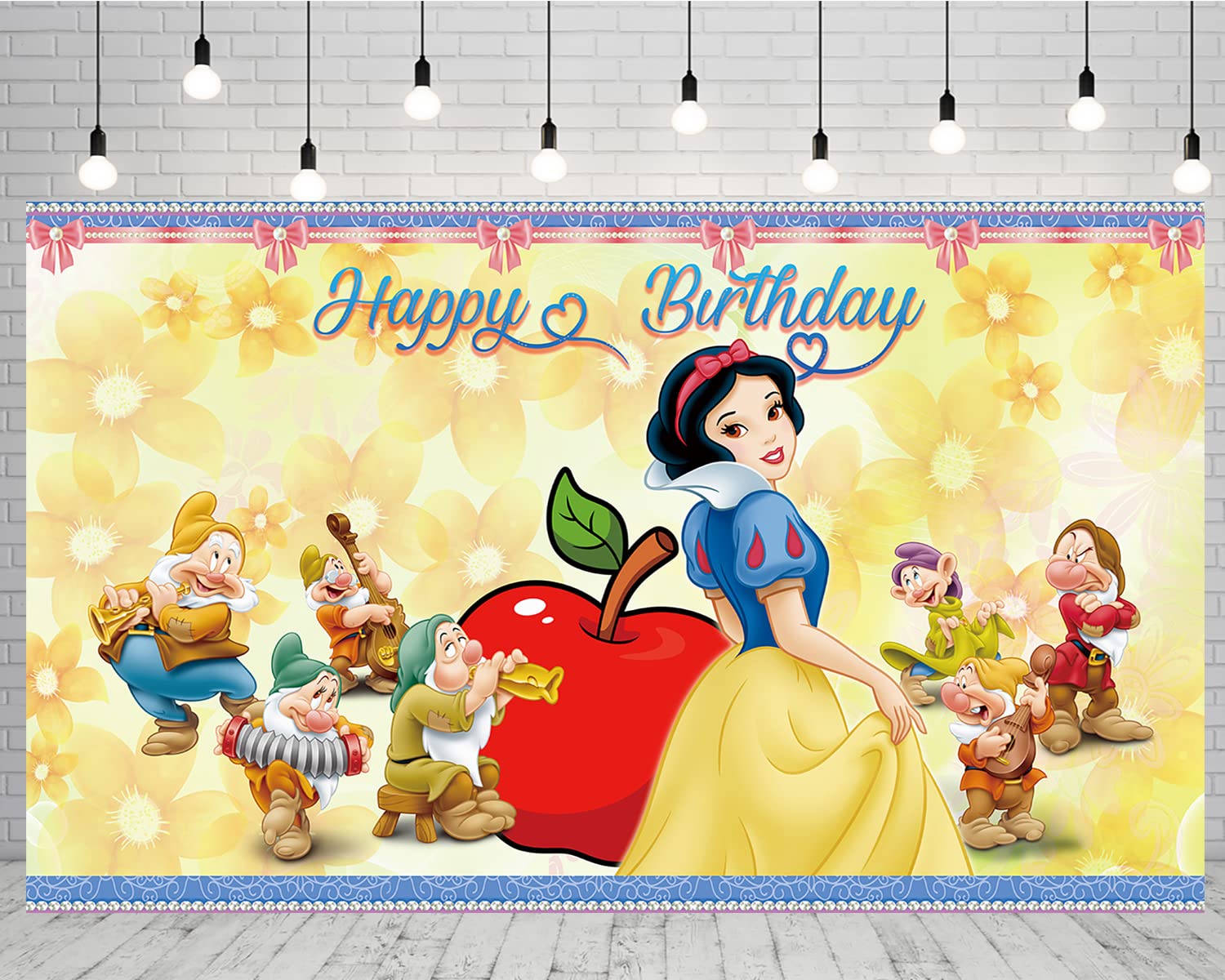 huio Princess Backdrop for Snow White Theme Birthday Party Supplies 5x3ft Snow White Theme Banner for Party Cake Table Decorations Baby Shower Banner