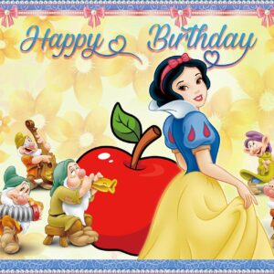 huio Princess Backdrop for Snow White Theme Birthday Party Supplies 5x3ft Snow White Theme Banner for Party Cake Table Decorations Baby Shower Banner