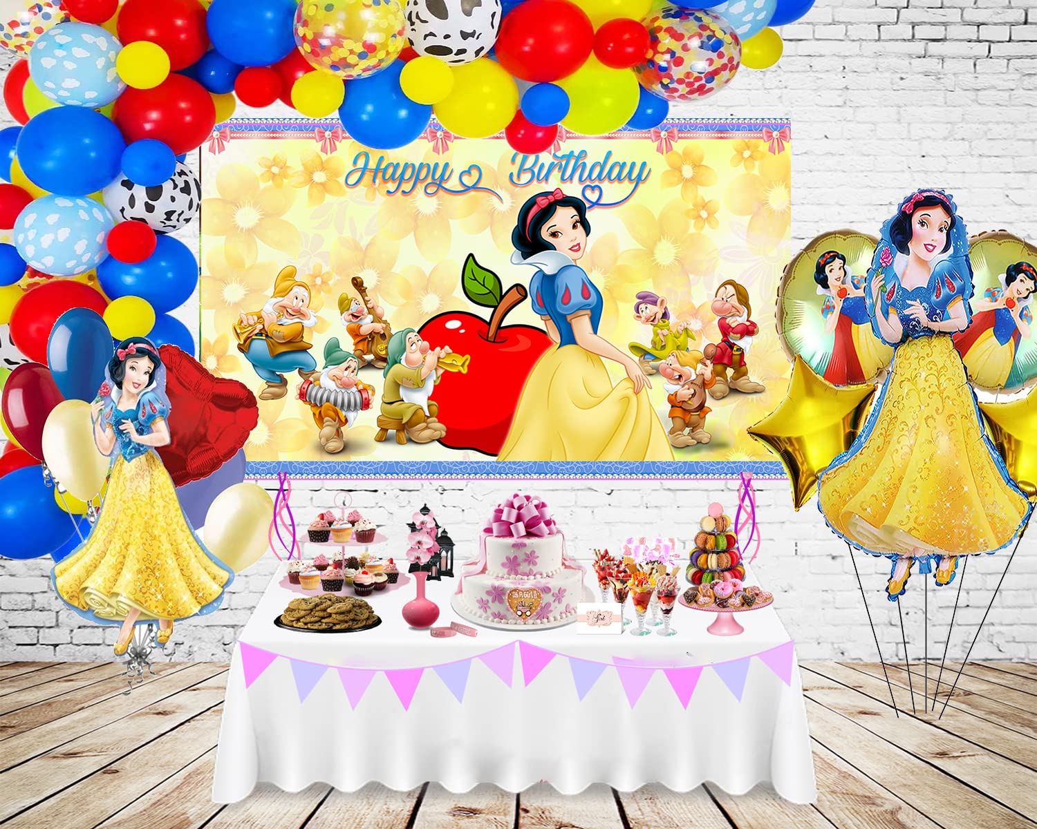 huio Princess Backdrop for Snow White Theme Birthday Party Supplies 5x3ft Snow White Theme Banner for Party Cake Table Decorations Baby Shower Banner