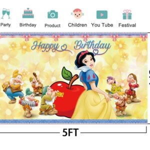 huio Princess Backdrop for Snow White Theme Birthday Party Supplies 5x3ft Snow White Theme Banner for Party Cake Table Decorations Baby Shower Banner