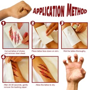 30 Sheets Halloween Temporary Tattoos, Horror Stitch Scar Scab Zombie Makeup Tattoos Stickers, Realistic Bloody Fake Wound for Halloween Party