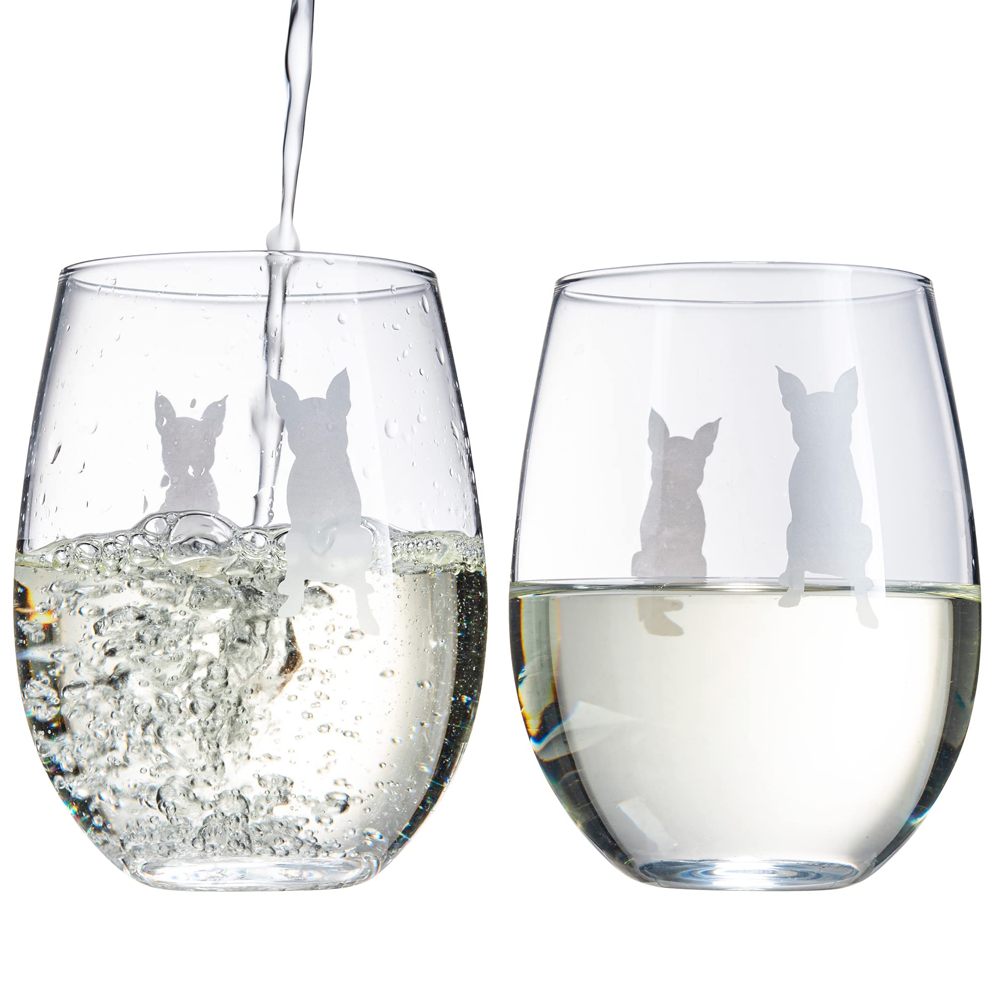 Set of 2 Boston Terrier Dog Stemless Wine Glasses - Boxwood, Boston Bull Terrier, American Gentleman Lover - for Him & Her - Dogs Silhouette - Etched Tumblers for Anniversary, Wedding, Gifts (18 OZ)