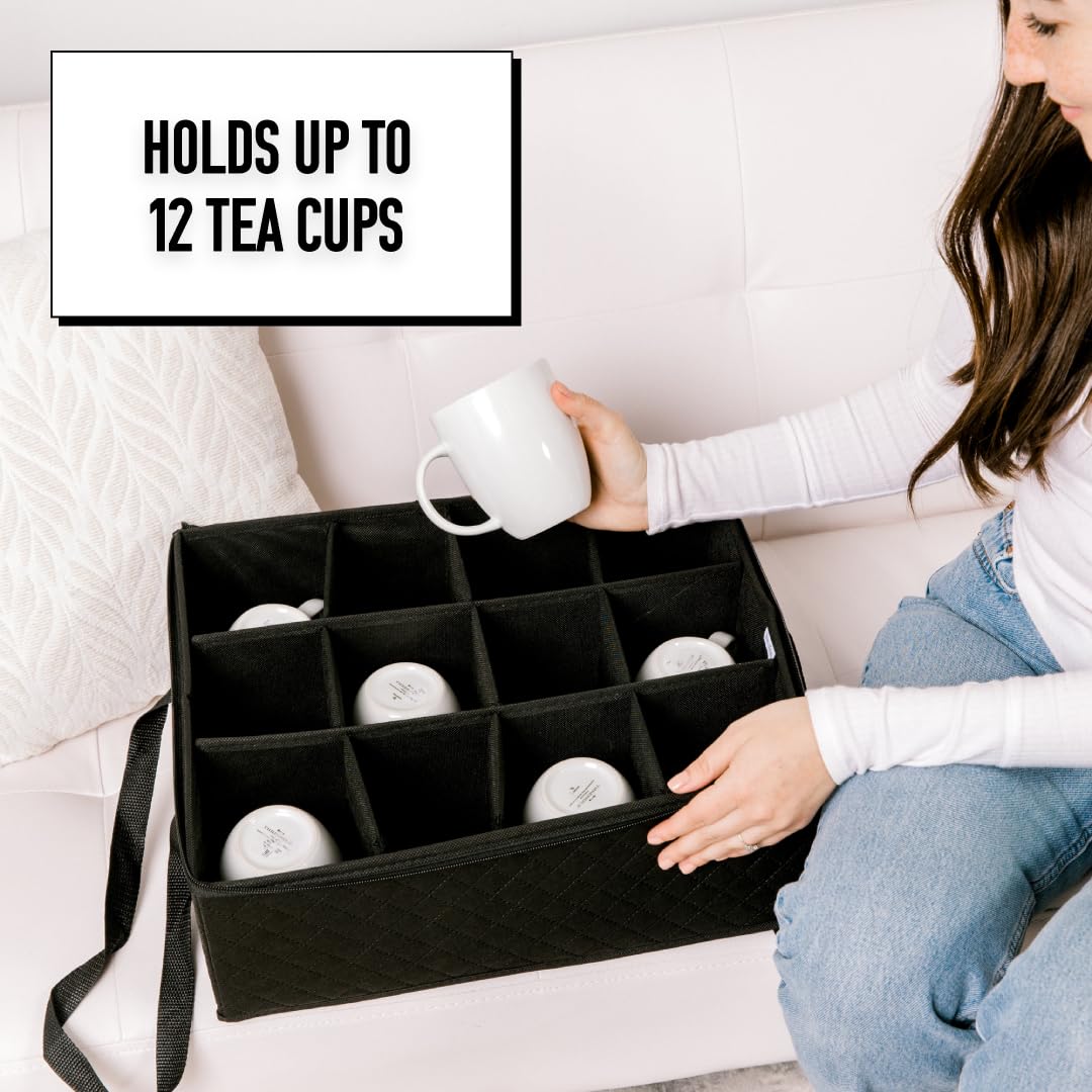 Mug Storage for Coffee and Tea Cups - 12 Pcs Mug Storage Box with Dividers - Multifunction China Storage Container for Dishes & Other Ceramicware by Farro