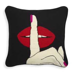 lips hush needlepoint throw pillow