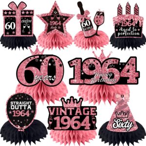 9pcs 60th birthday centerpieces for tables, rose gold cheers to 60th honeycomb centerpieces women vintage 1964 birthday decorations aged to perfection sixty birthday decorations table toppers cocomigo