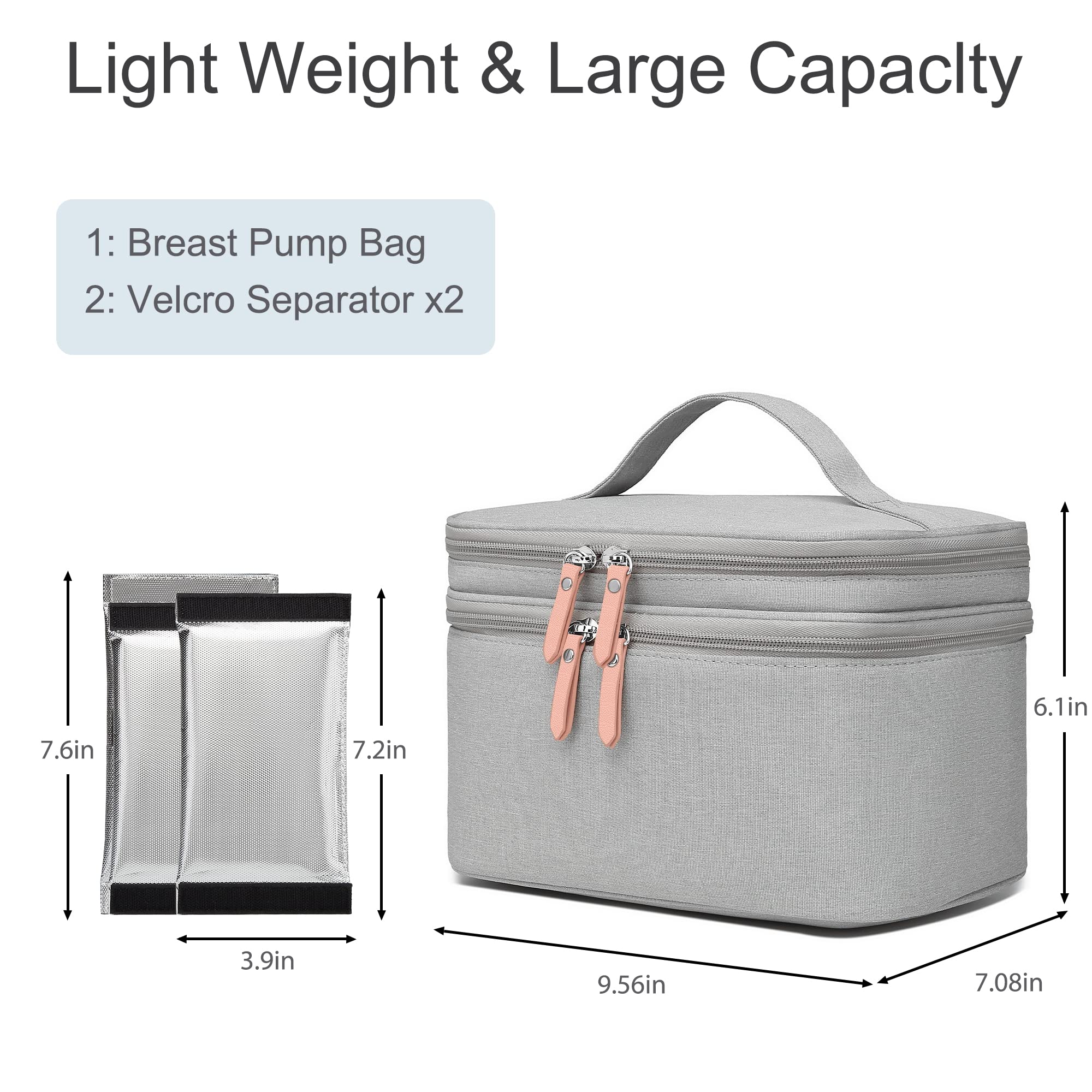 QIUXQIU Breast Pump Bag for Hands-Free Wearable Breast Pumps、Bottles,Pump Parts, and Storage Bag，Tote Bag，Multi-Function Breastmilk Cooler Bag Insulated Bag(Gray)