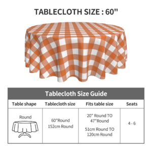 SuQKXCo Fall Round Tablecloth Orange White Autumn Buffalo Plaids Table Cloth 60 inch Thanksgiving Table Cloths Cover Mat Spill Proof Table Covers for Kitchen Party Dinner Tabletop Decoration