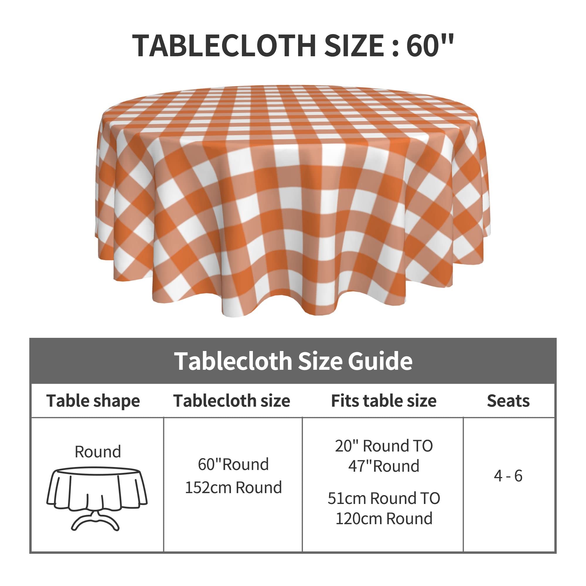 SuQKXCo Fall Round Tablecloth Orange White Autumn Buffalo Plaids Table Cloth 60 inch Thanksgiving Table Cloths Cover Mat Spill Proof Table Covers for Kitchen Party Dinner Tabletop Decoration