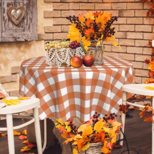 SuQKXCo Fall Round Tablecloth Orange White Autumn Buffalo Plaids Table Cloth 60 inch Thanksgiving Table Cloths Cover Mat Spill Proof Table Covers for Kitchen Party Dinner Tabletop Decoration