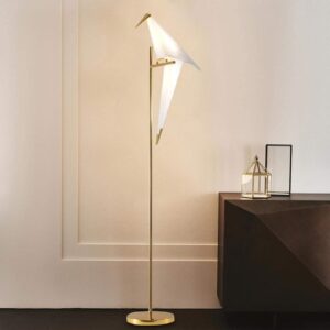 kolhgnse origami crane bird floor lamp, 62-inch modern led floor lamp paper crane bird standing light bird floor light gold metal fixtures for living room bedroom dining room office