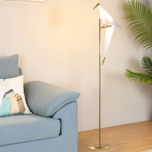 KOLHGNSE Origami Crane Bird Floor Lamp, 62-Inch Modern LED Floor Lamp Paper Crane Bird Standing Light Bird Floor Light Gold Metal Fixtures for Living Room Bedroom Dining Room Office