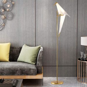 KOLHGNSE Origami Crane Bird Floor Lamp, 62-Inch Modern LED Floor Lamp Paper Crane Bird Standing Light Bird Floor Light Gold Metal Fixtures for Living Room Bedroom Dining Room Office