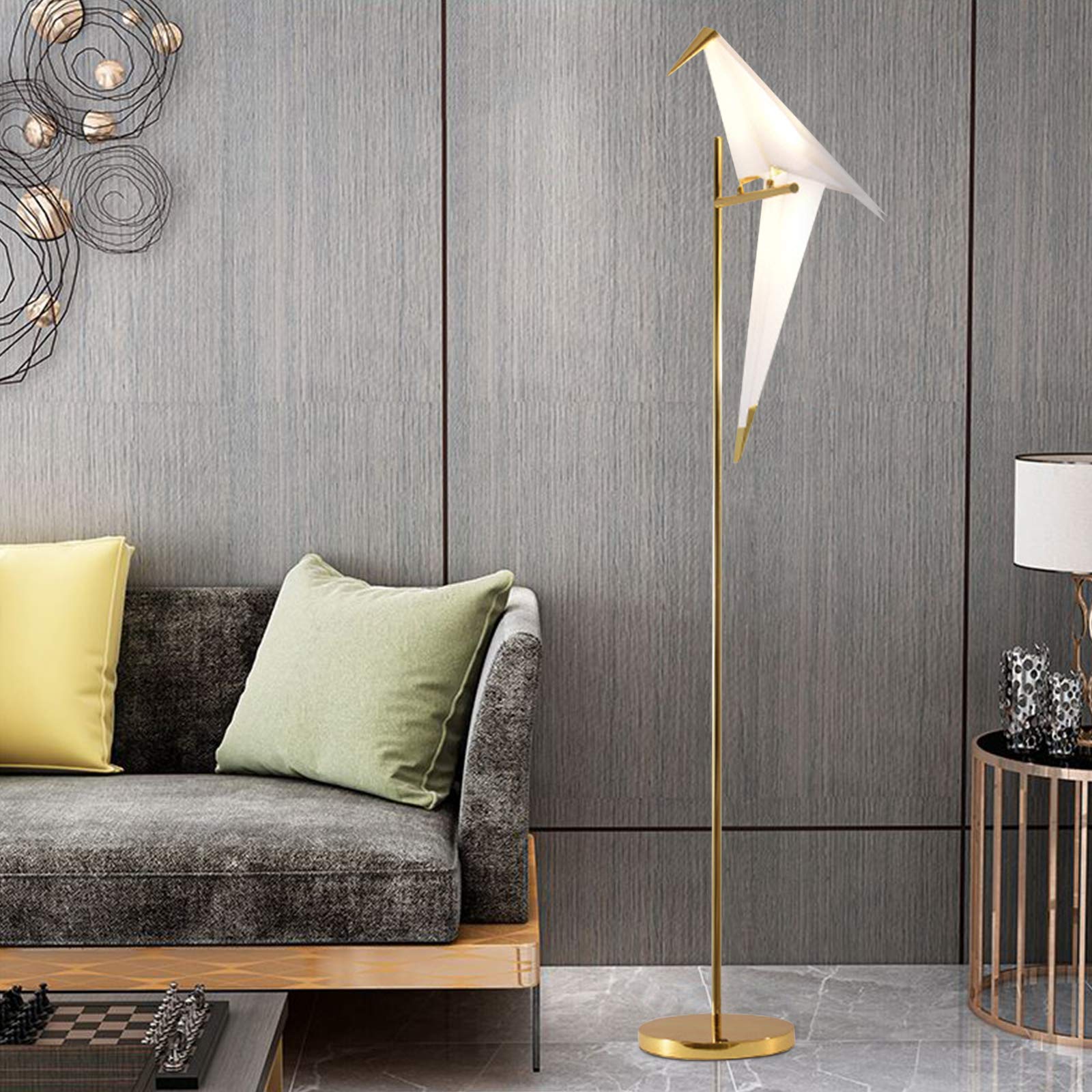 KOLHGNSE Origami Crane Bird Floor Lamp, 62-Inch Modern LED Floor Lamp Paper Crane Bird Standing Light Bird Floor Light Gold Metal Fixtures for Living Room Bedroom Dining Room Office