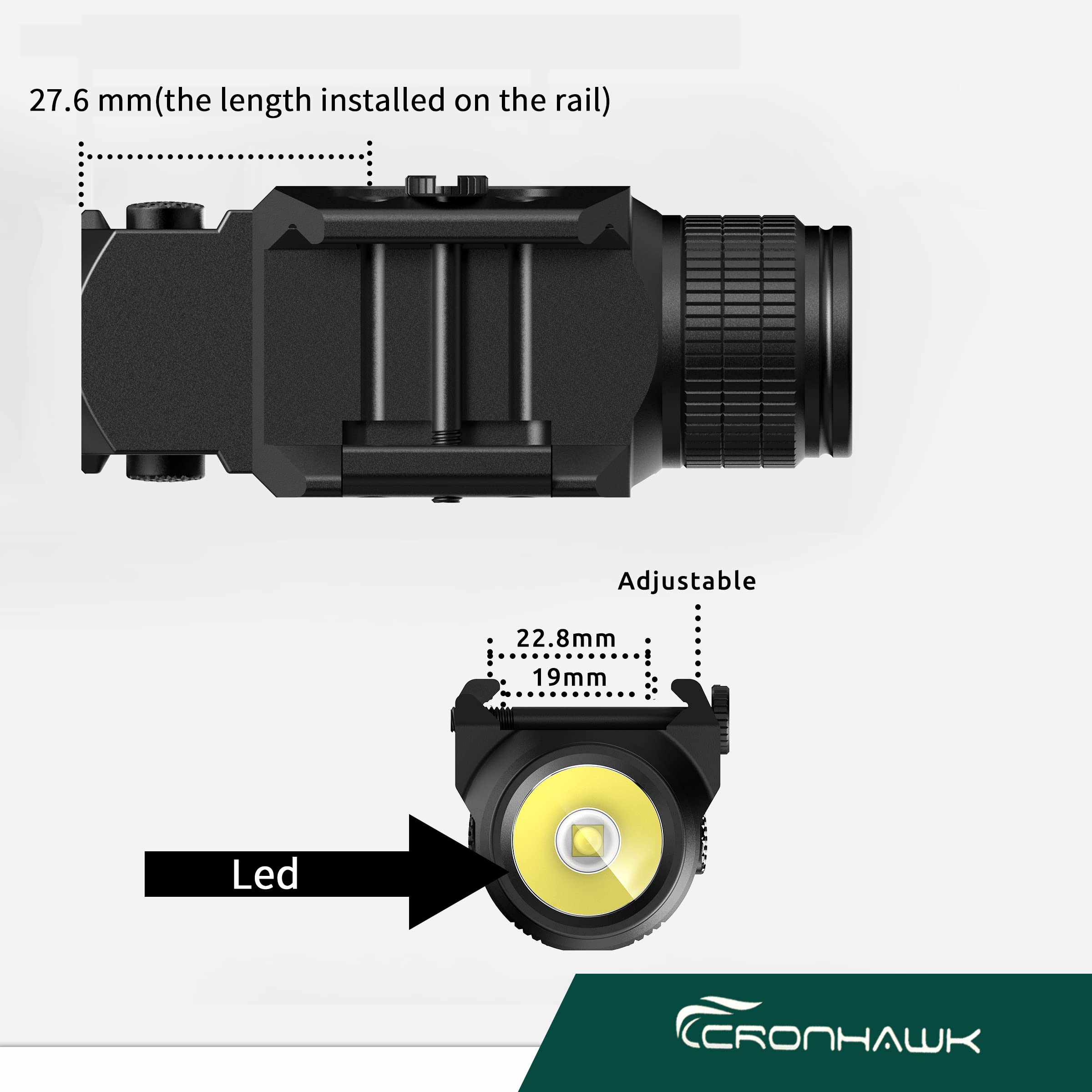 CRONHAWK Pistol Flashlight Rechargeable 700 Lumen Rail Mounted Tactical Flashlight Compact Weapon Light for Gun Light fits Picatinny