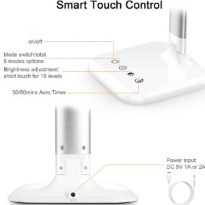 LED Desk Lamp for Home Office - Dimmable, Eye-Caring Reading Table Lamp, 5 Lighting Modes 10 Brightness Levels, Touch Control, 30/60 min Auto Timer