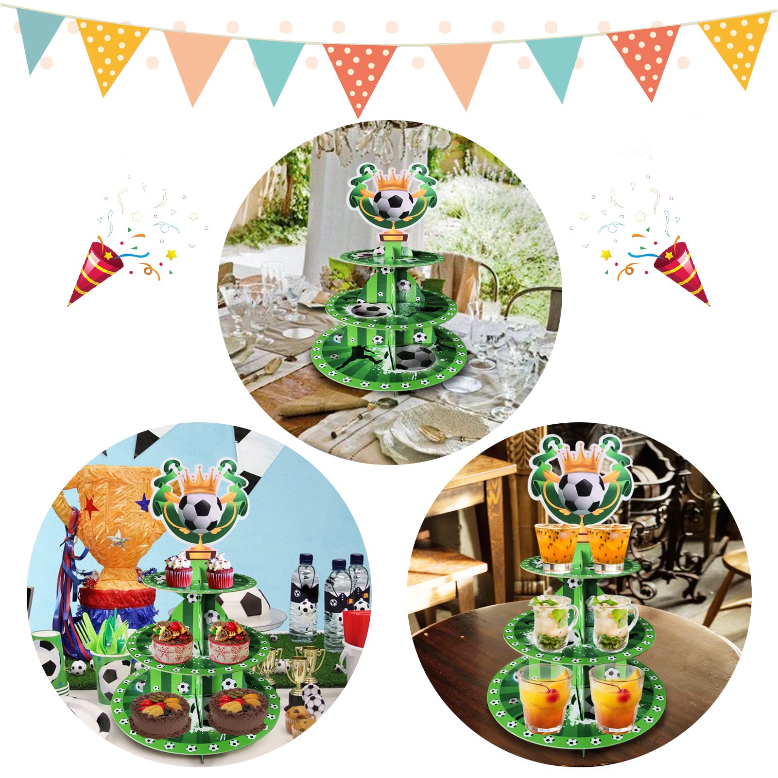 Soccer Themed Birthday Party Supplies, Soccer Party Decorations, 3 Tier Soccer Cardboard Cupcake Stand, Soccer Cake Topper Sports Theme Party Supplies for Teenagers Birthday