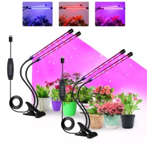 sdovuerc grow lights for indoor plants, full spectrum led plant lamps with clips and 3m cables for seeding growing(2 pack)