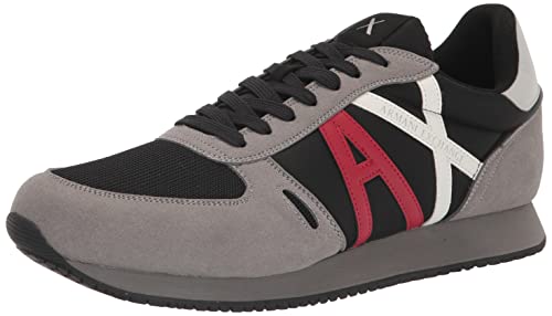 A | X ARMANI EXCHANGE Men's Retro Trainer Sneaker, Shark + Black, 10