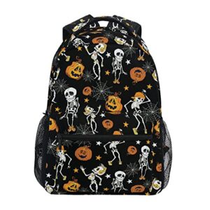 JIPONI Halloween Pumpkin Skull Skeleton Backpack For Women Men, Student School Bag Bookbag Travel Laptop Backpack Purse Daypack