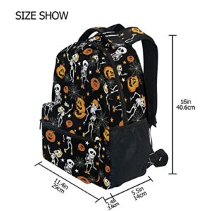 JIPONI Halloween Pumpkin Skull Skeleton Backpack For Women Men, Student School Bag Bookbag Travel Laptop Backpack Purse Daypack