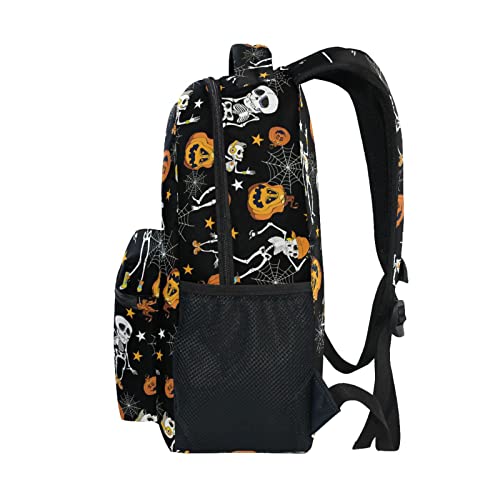 JIPONI Halloween Pumpkin Skull Skeleton Backpack For Women Men, Student School Bag Bookbag Travel Laptop Backpack Purse Daypack