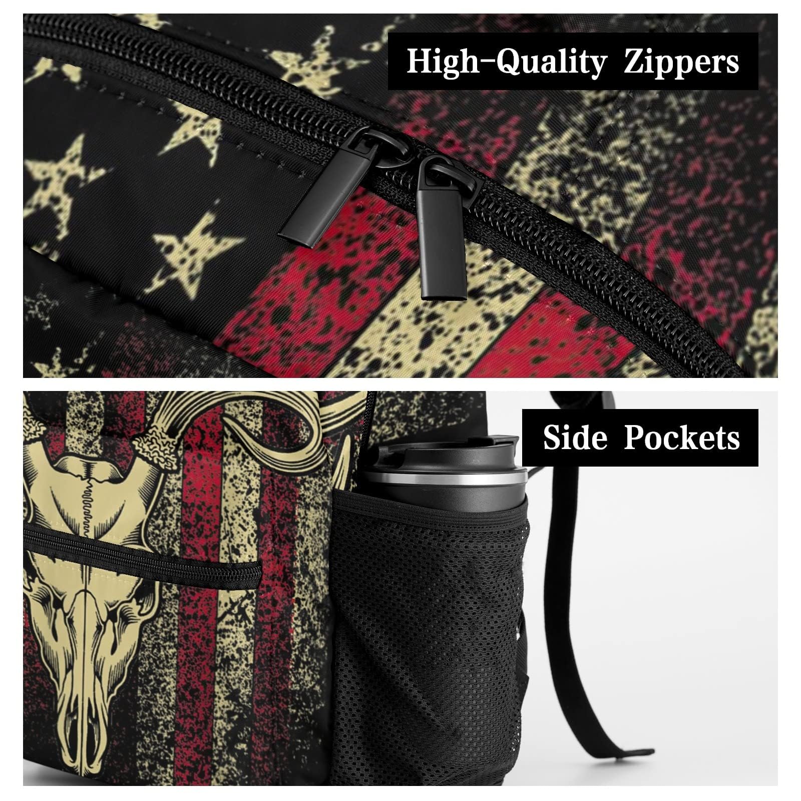 zaaprintblanket Custom with Name Text American Flag Camo Majestic Deer Antlers Nylon Backpacks Large Capacity Teens Shoulder Bags with Chest Strap