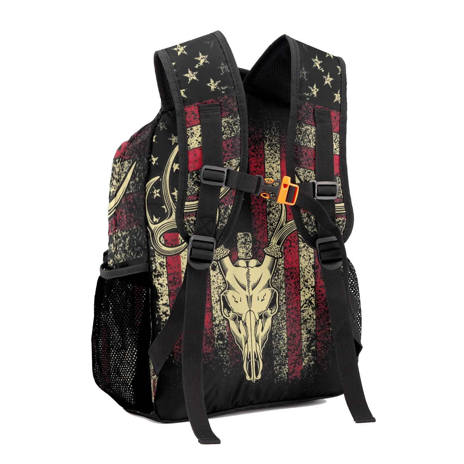 zaaprintblanket Custom with Name Text American Flag Camo Majestic Deer Antlers Nylon Backpacks Large Capacity Teens Shoulder Bags with Chest Strap