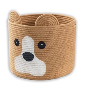 ushang pet dog toy storage basket, woven cotton rope animal storage basket bin for kids, baby toys basket, dog gifts for dog lovers - 12" l x 10" h, khaki