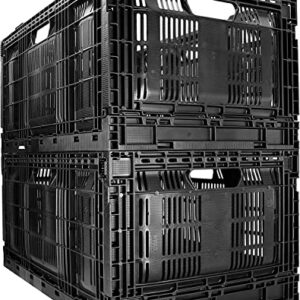 JEZERO Stackable, Collapsible Professional Storage Crate: Grated Wall Utility Storage Baskets for Household Storage and Organization | Black, 23.6" x 15.8" x 11.3”, 2-Pack (PN: CC28-2PK)