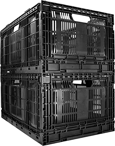 JEZERO Stackable, Collapsible Professional Storage Crate: Grated Wall Utility Storage Baskets for Household Storage and Organization | Black, 23.6" x 15.8" x 11.3”, 2-Pack (PN: CC28-2PK)