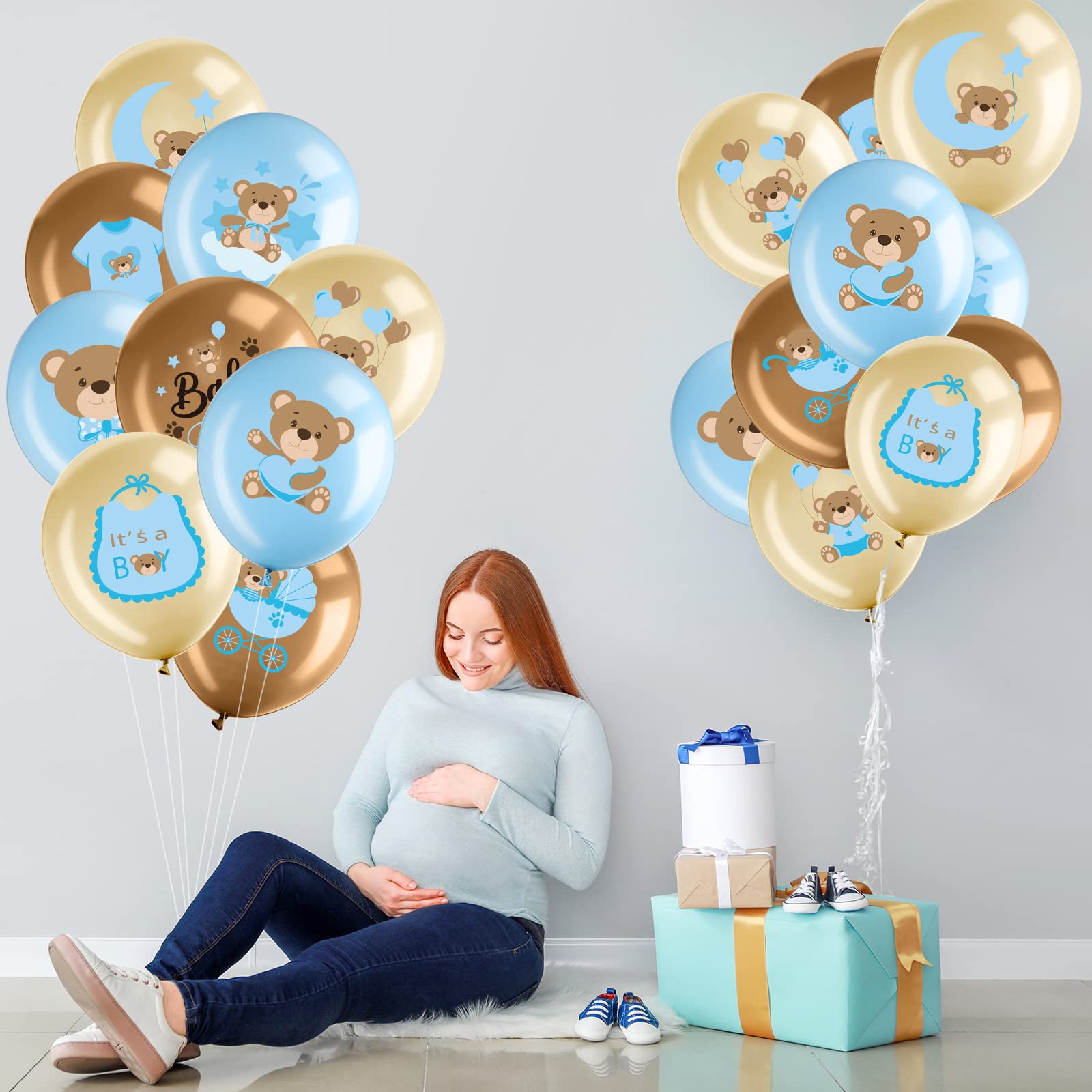 36 Pcs Bear Baby Balloons Latex Bear Balloons Blue Brown Bear Balloons We Can Bearly Wait Balloons Bear Party Decorations for Memorable Baby Shower Gender Reveal, Birthday Party Supplies