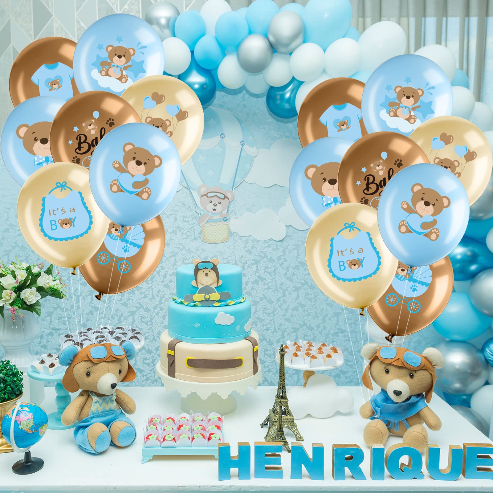 36 Pcs Bear Baby Balloons Latex Bear Balloons Blue Brown Bear Balloons We Can Bearly Wait Balloons Bear Party Decorations for Memorable Baby Shower Gender Reveal, Birthday Party Supplies