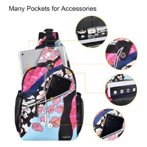 MOSISO Sling Backpack, Multipurpose Travel Hiking Daypack Rope Crossbody Shoulder Bag, Colorful Leopard