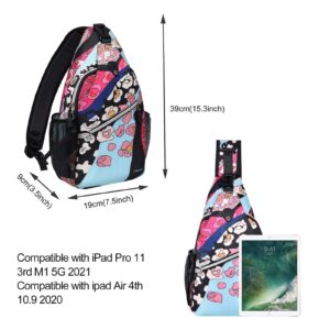 MOSISO Sling Backpack, Multipurpose Travel Hiking Daypack Rope Crossbody Shoulder Bag, Colorful Leopard