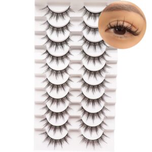 losha manga lashes fluffy faux mink lashes natural look 10 pairs asian false eyelashes pack look like individual clusters (6d75)