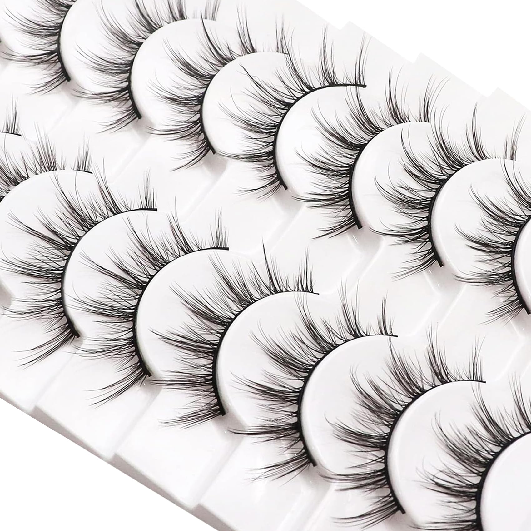 Losha Manga Lashes Fluffy Faux Mink Lashes Natural Look 10 Pairs Asian False Eyelashes Pack Look Like Individual Clusters (6D75)