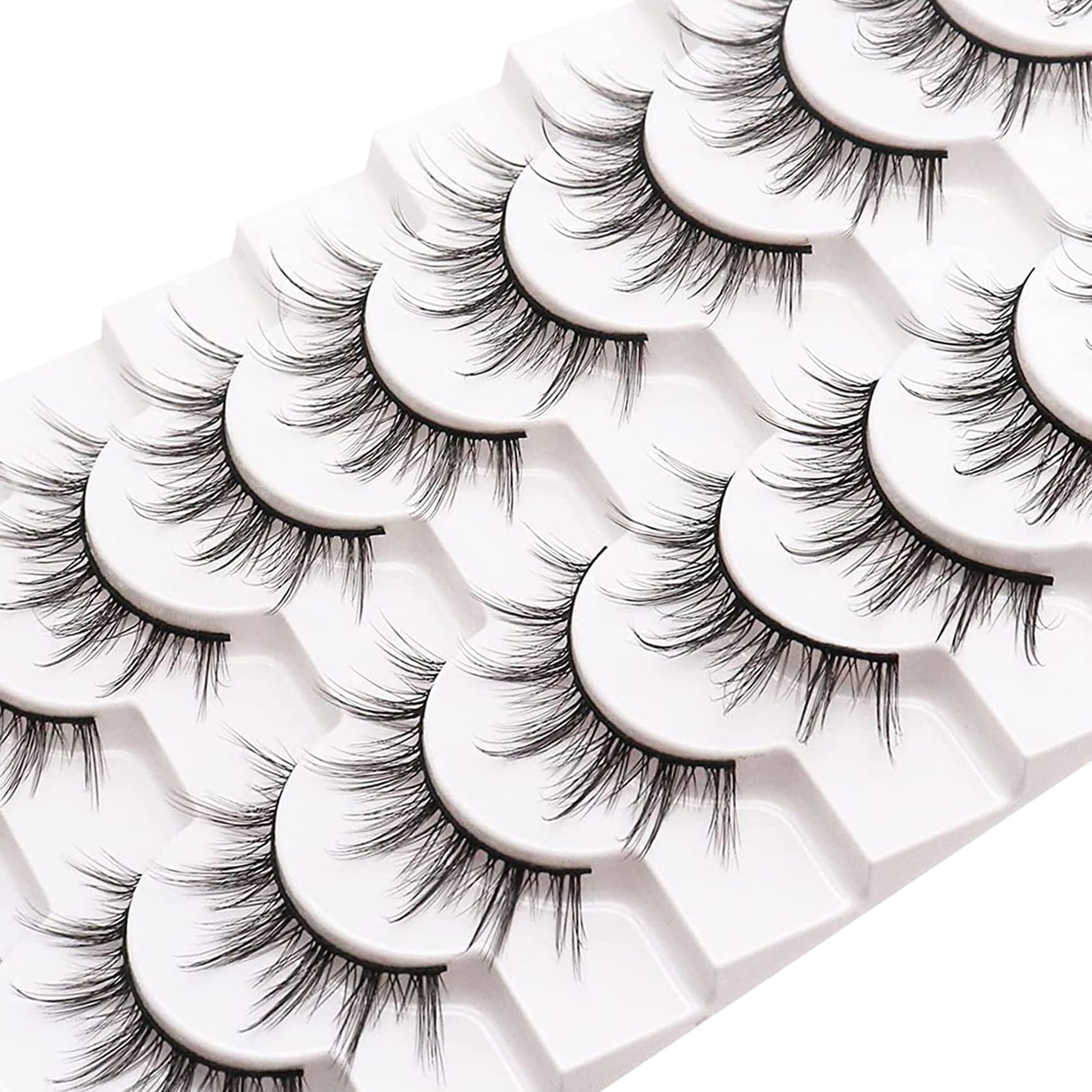 Losha Manga Lashes Fluffy Faux Mink Lashes Natural Look 10 Pairs Asian False Eyelashes Pack Look Like Individual Clusters (6D75)