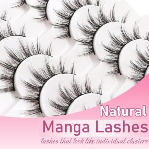 Losha Manga Lashes Fluffy Faux Mink Lashes Natural Look 10 Pairs Asian False Eyelashes Pack Look Like Individual Clusters (6D75)