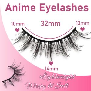 Losha Manga Lashes Fluffy Faux Mink Lashes Natural Look 10 Pairs Asian False Eyelashes Pack Look Like Individual Clusters (6D75)