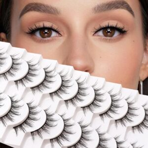 Losha Manga Lashes Fluffy Faux Mink Lashes Natural Look 10 Pairs Asian False Eyelashes Pack Look Like Individual Clusters (6D75)