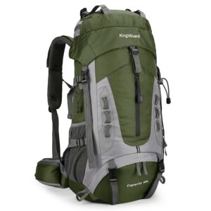 king'sguard 60l hiking backpack men women camping backpack waterproof backpacking mountaineering climbing daypack with rain cover (army green)