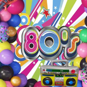 Amandir 80s 90s Theme Party Decorations, 90Pcs Balloon Garland Kit 6PCS Inflatable Disco Ball Radio Boom Box Retro Mobile Phone Guitar Microphone Balloons for Back to 80s 90s Hip Hop Birthday Supplies