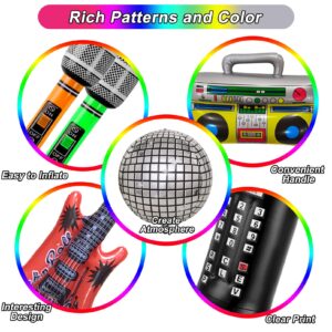 Amandir 80s 90s Theme Party Decorations, 90Pcs Balloon Garland Kit 6PCS Inflatable Disco Ball Radio Boom Box Retro Mobile Phone Guitar Microphone Balloons for Back to 80s 90s Hip Hop Birthday Supplies