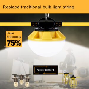 G GJIA 100FT Construction String Lights 100W 12000LM, Industrial Grade LED String Work Lights for Construction Sites, Temporary Work, Jobsites, Outdoor Lighting, with 10 Bulbs & Hooks